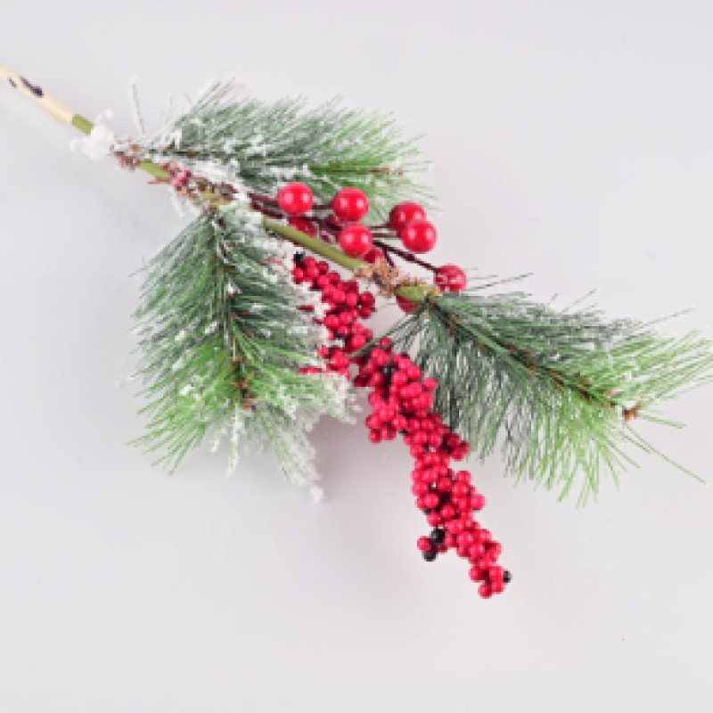 Κλαδί Πεύκου Χιονισμένο με Κόκκινα Berries, 40 cm